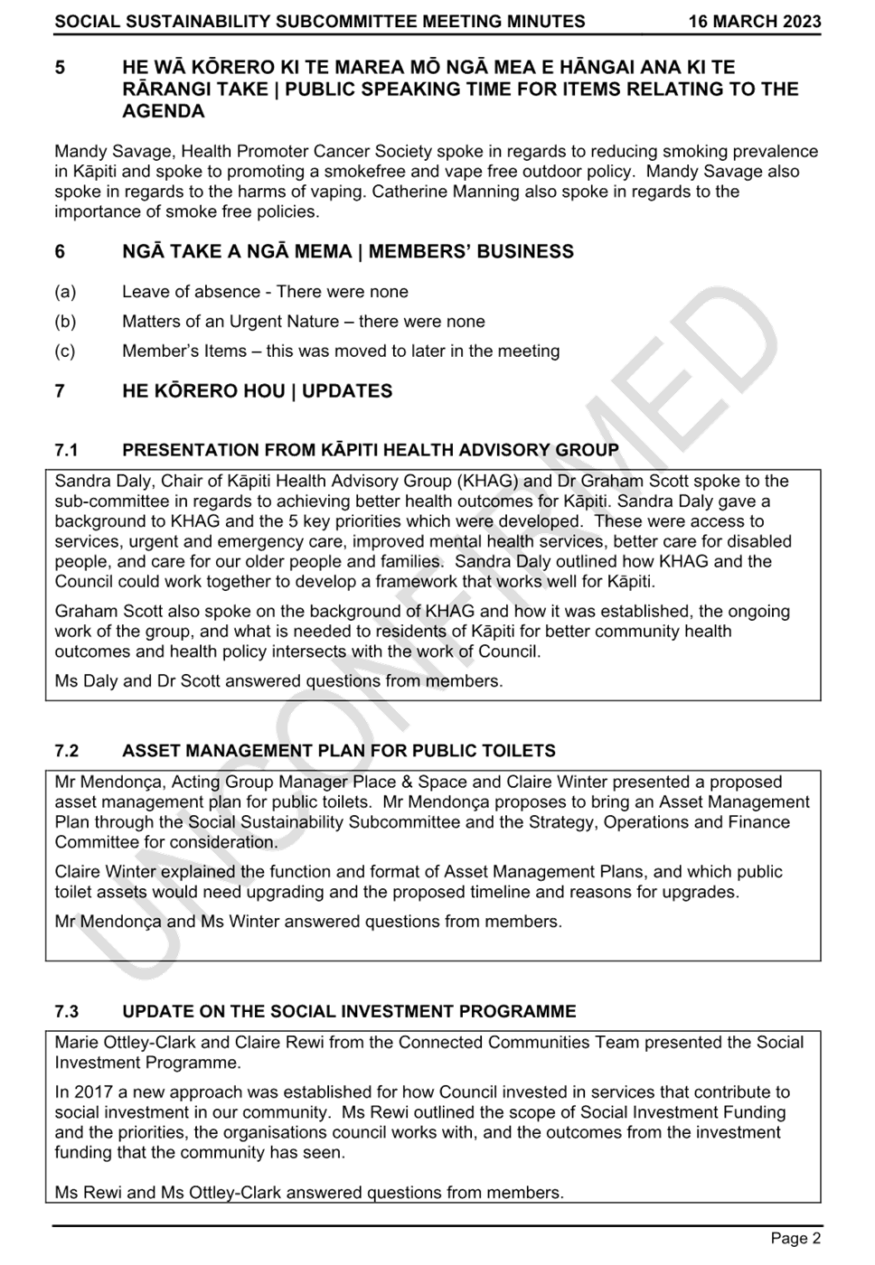 Agenda of Social Sustainability Subcommittee Meeting - Tuesday, 9 May 2023