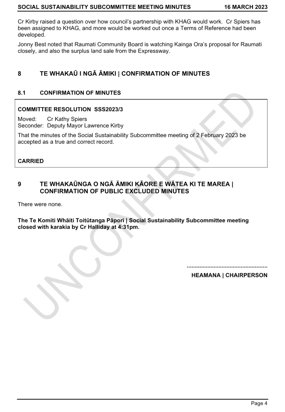 Agenda of Social Sustainability Subcommittee Meeting - Tuesday, 9 May 2023